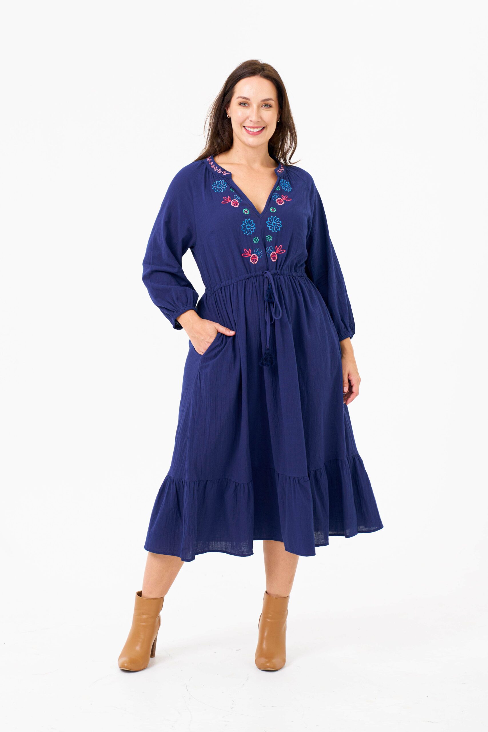FATIMA DRESS-WHOLESALE WOMEN DRESS- NAVY – BOHO AUSTRALIA