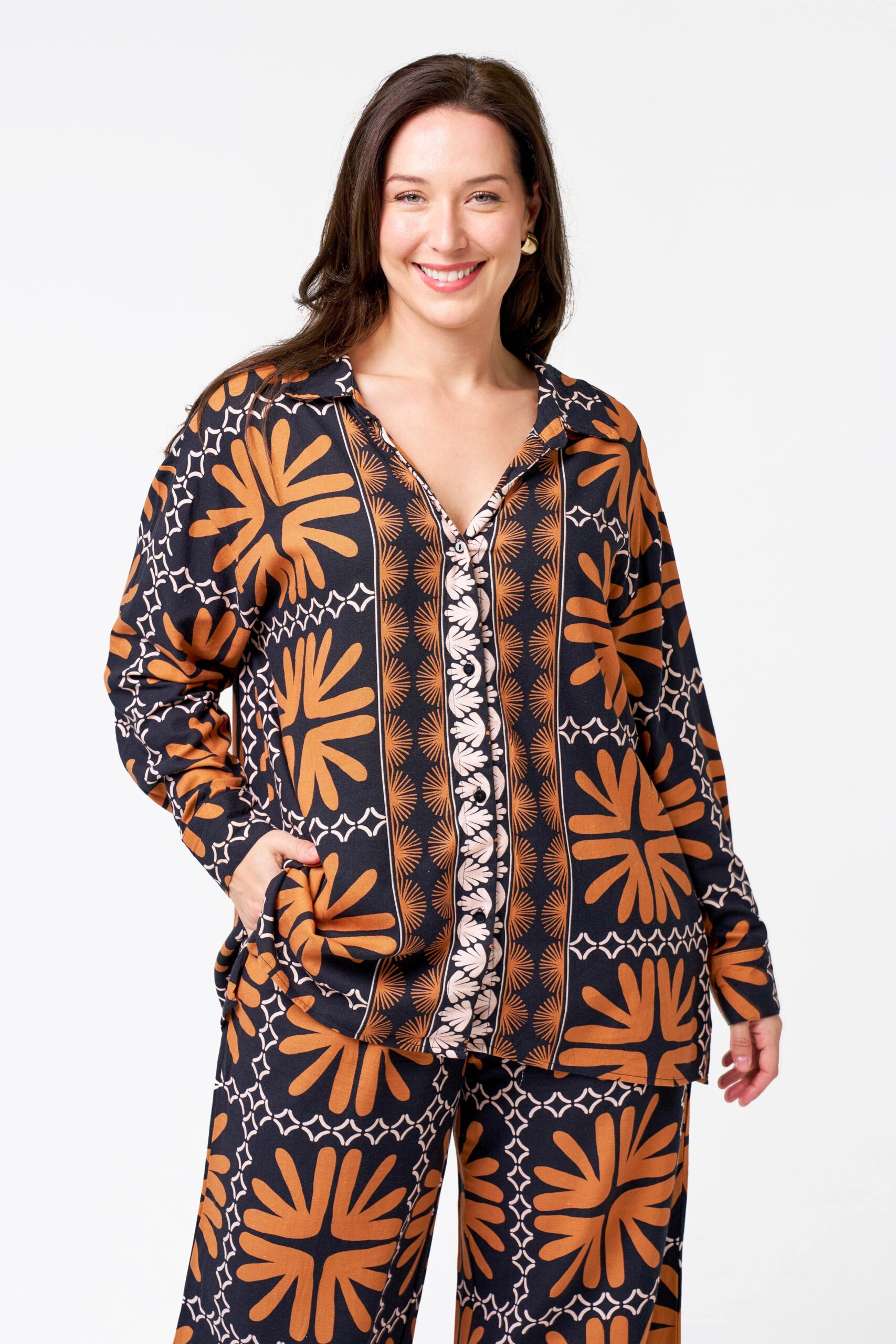 SYLVIE SHIRT-WHOLESALE WOMEN SHIRT-BLACK BROWN – BOHO AUSTRALIA