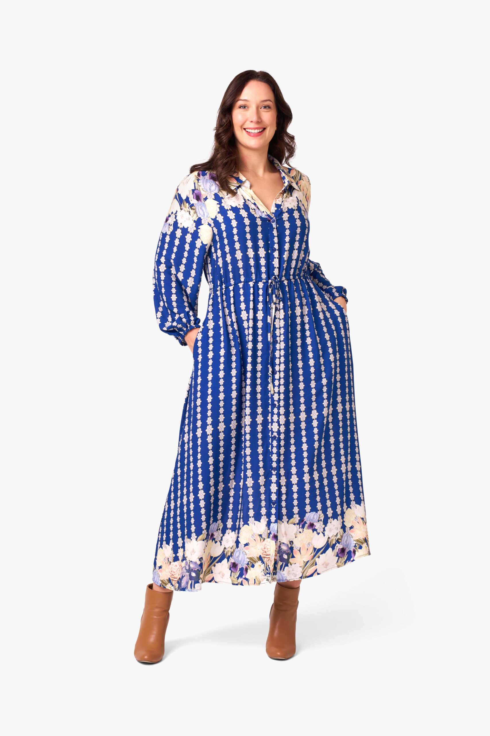 ENID MIDI DRESS-WHOLESALE WOMEN DRESS-NAVY FLORAL – BOHO AUSTRALIA