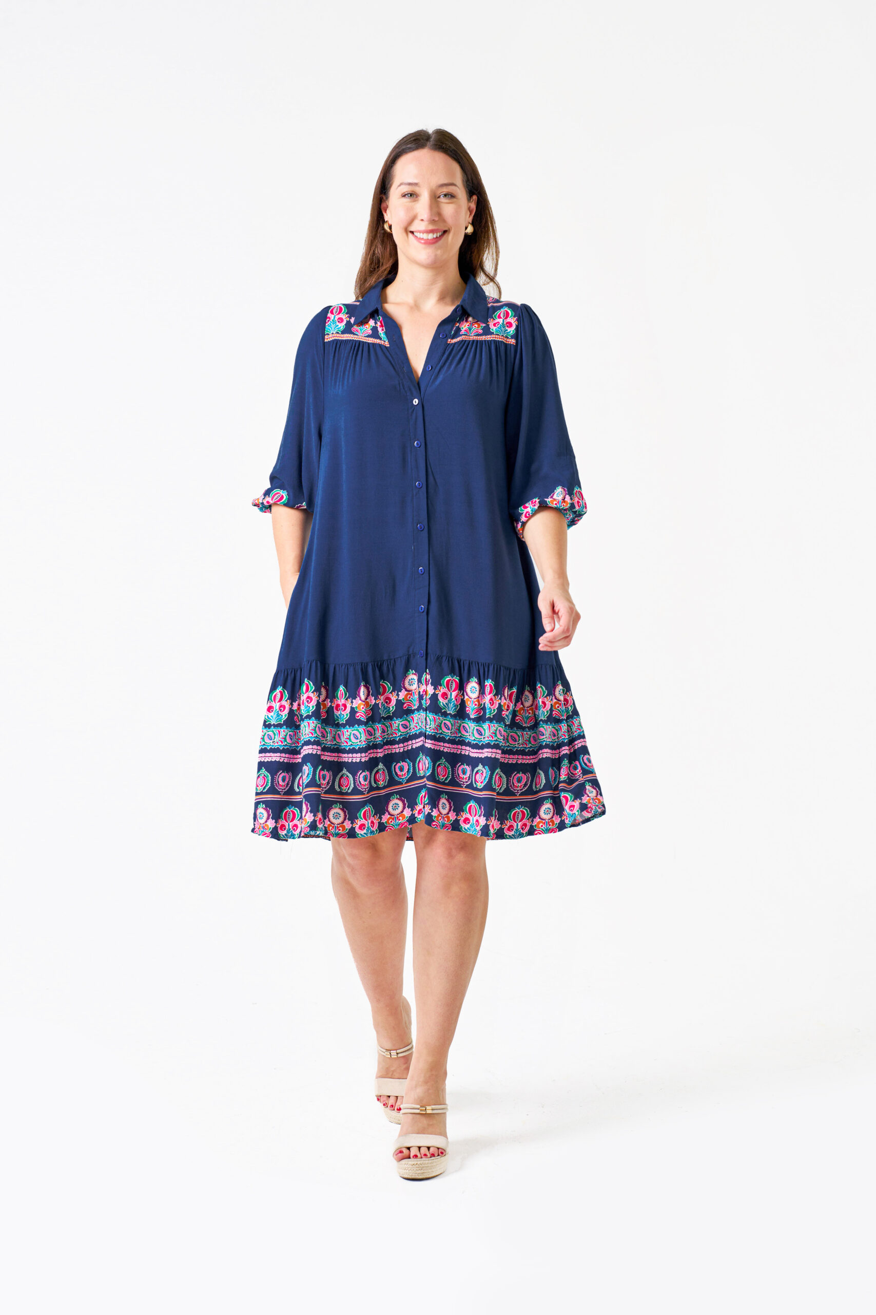 SHELLY DRESS-WHOLESALE WOMEN DRESS-NAVY PRINT – BOHO AUSTRALIA