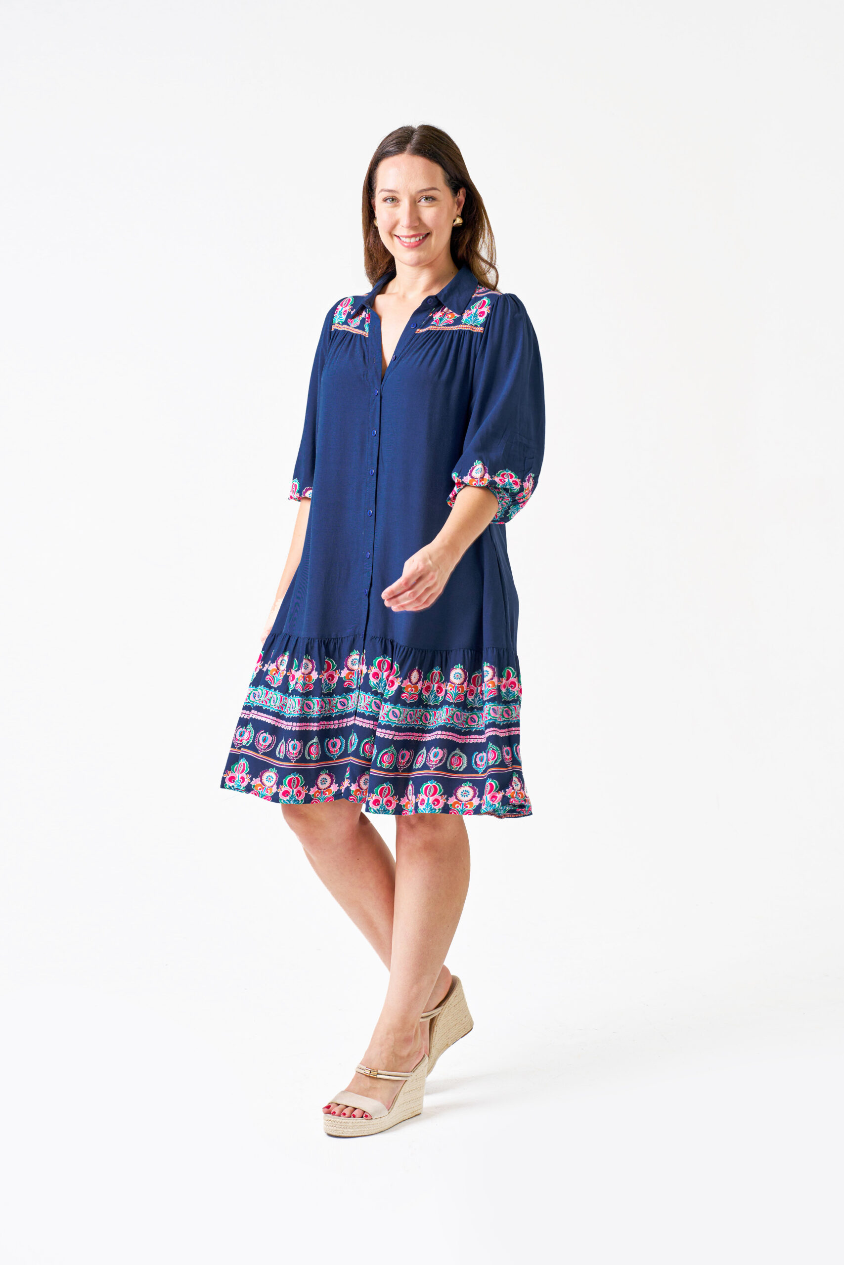 SHELLY DRESS-WHOLESALE WOMEN DRESS-NAVY PRINT – BOHO AUSTRALIA