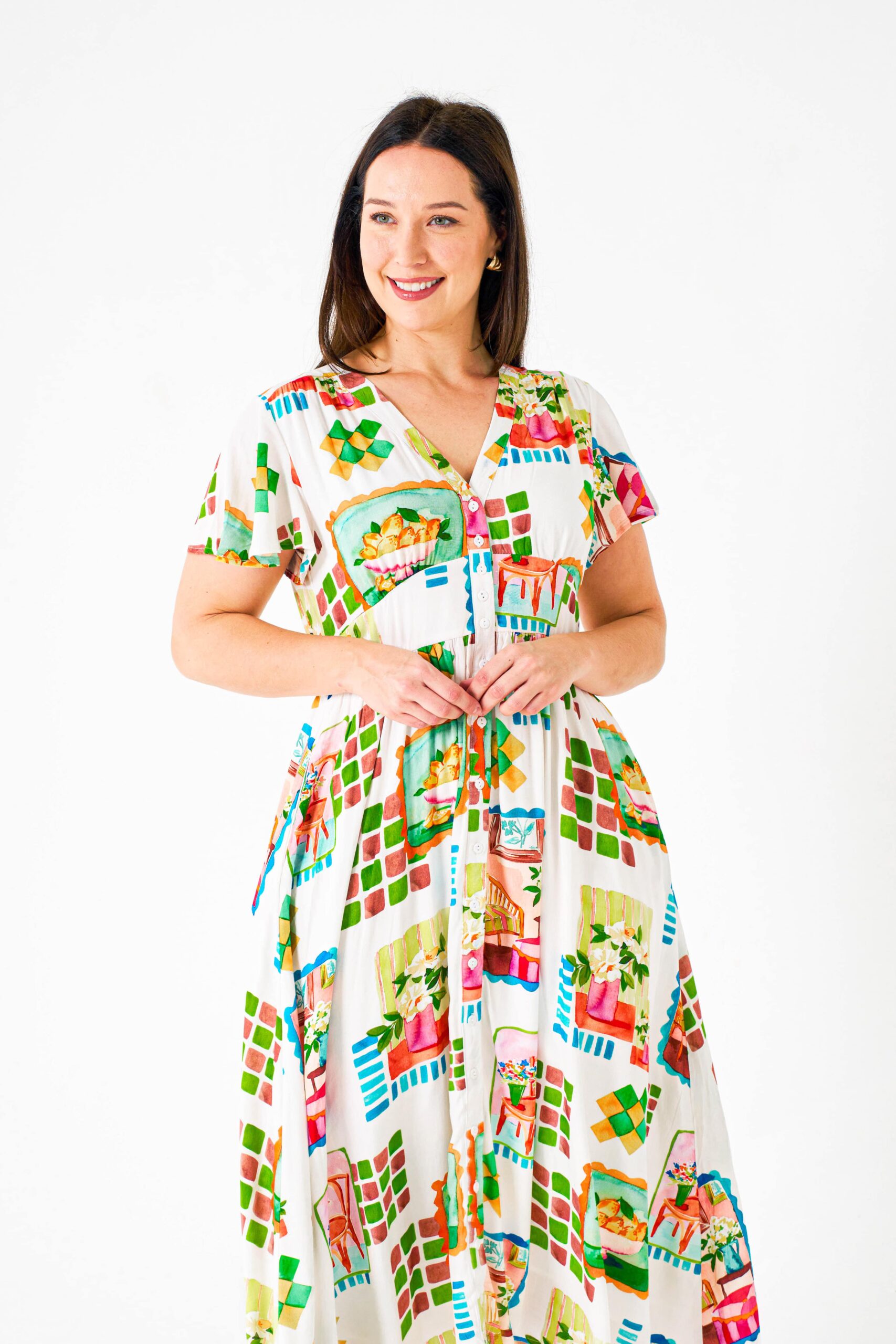 FREJA MIDI DRESS-WHOLESALE WOMEN DRESS-IKEA PRINT – BOHO AUSTRALIA