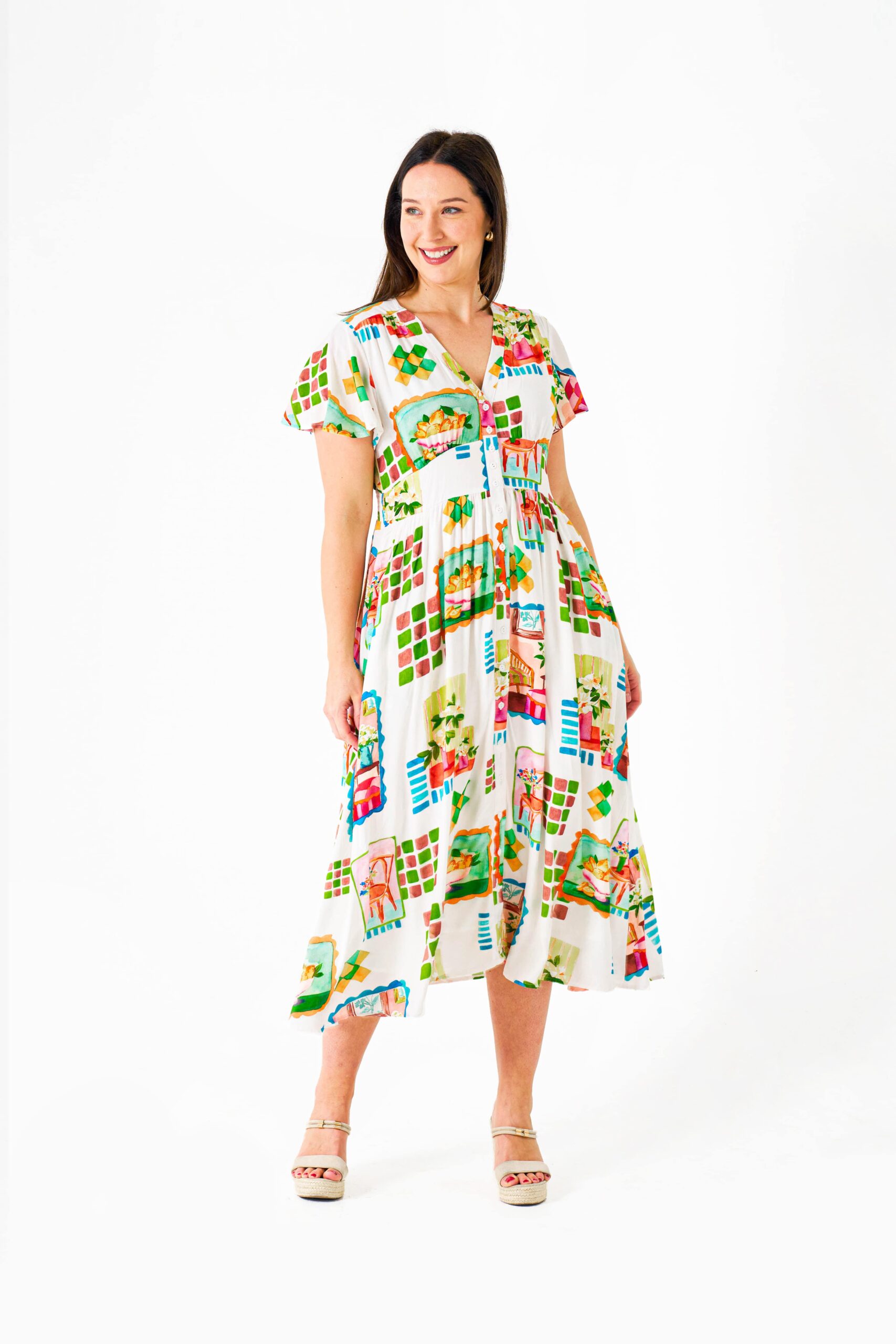 FREJA MIDI DRESS-WHOLESALE WOMEN DRESS-IKEA PRINT – BOHO AUSTRALIA