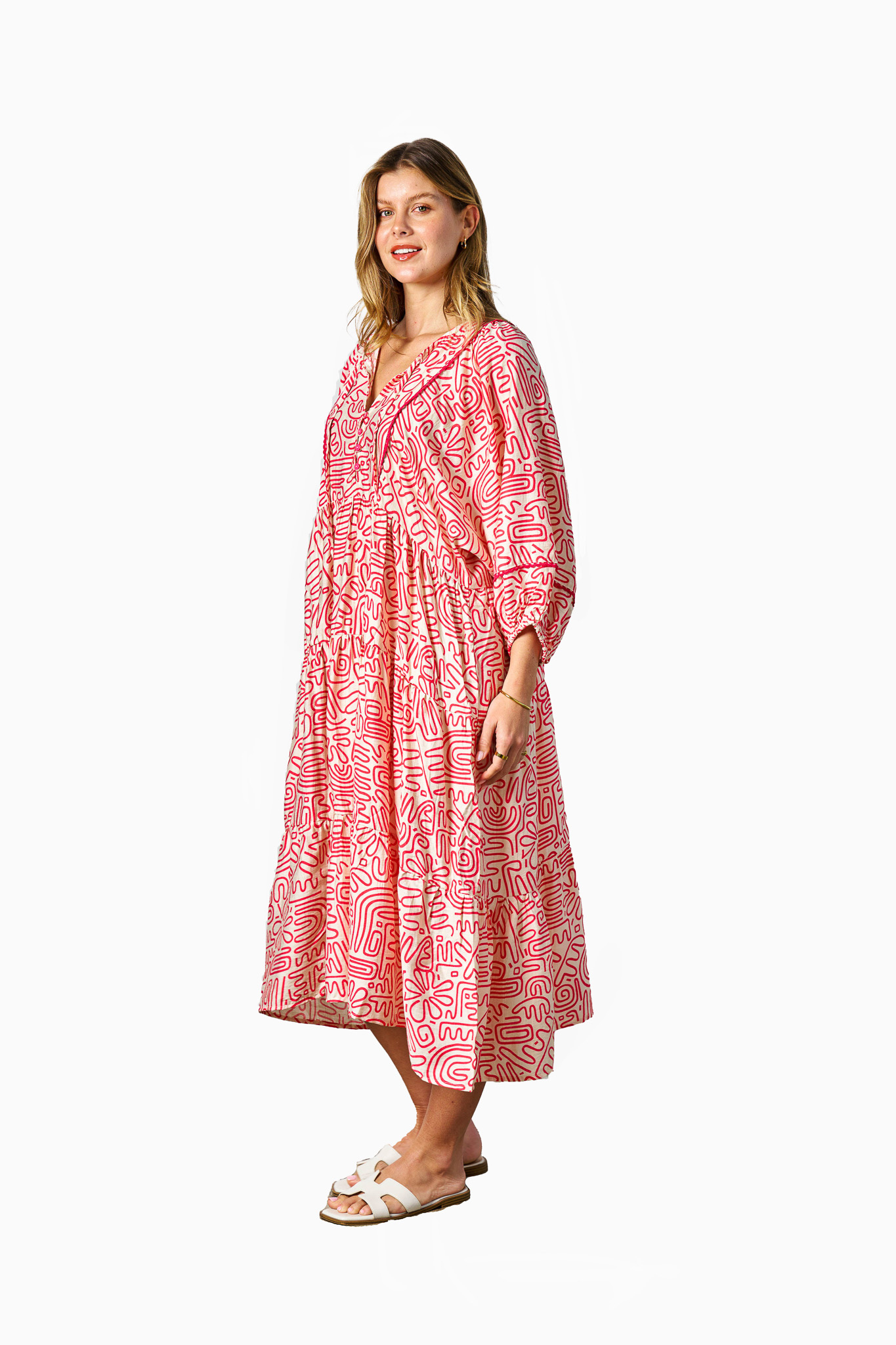 BUSHRA DRESS-WHOLESALE WOMEN DRESS-CREAM RED – BOHO AUSTRALIA