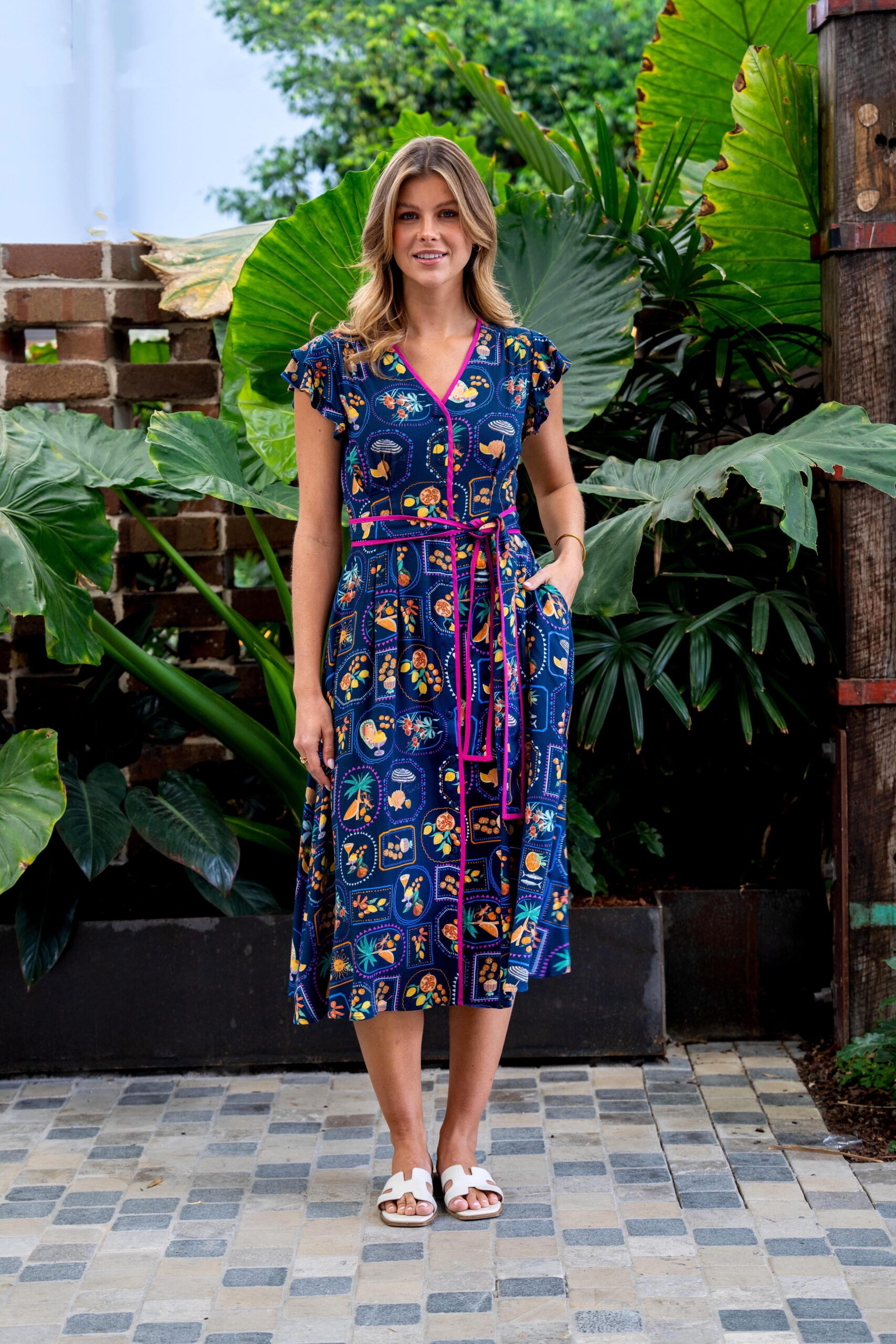 LANCE MIDI DRESS-WHOLESALE WOMEN DRESS-NAVY PRINT – BOHO AUSTRALIA