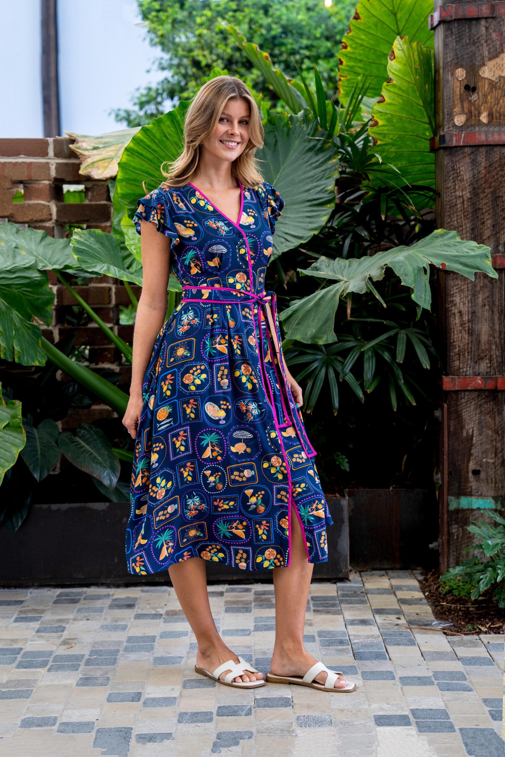 LANCE MIDI DRESS-WHOLESALE WOMEN DRESS-NAVY PRINT – BOHO AUSTRALIA