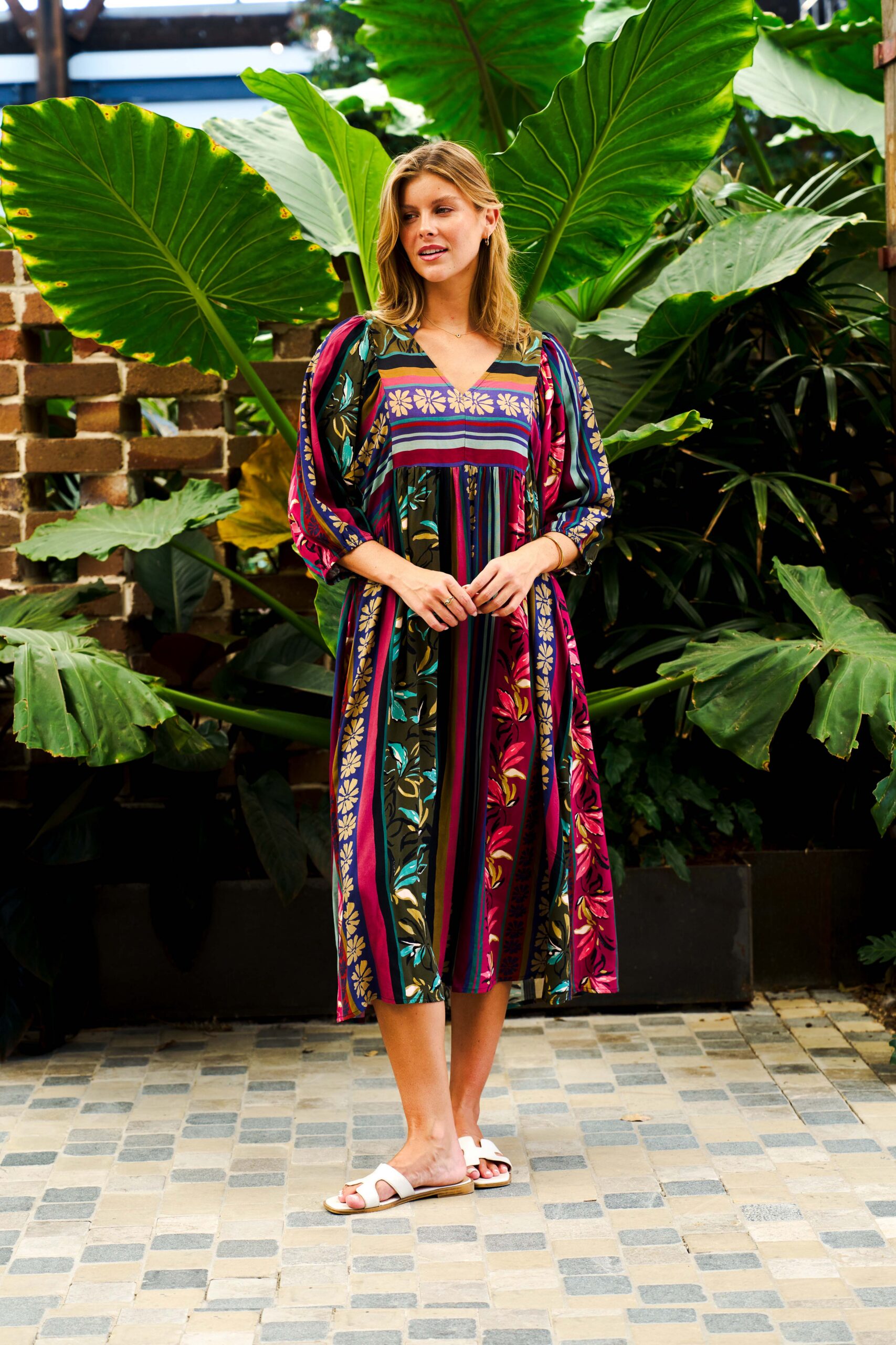 MICHAELA DRESS-C25180626-MULTI STRIPE PRINT – BOHO AUSTRALIA