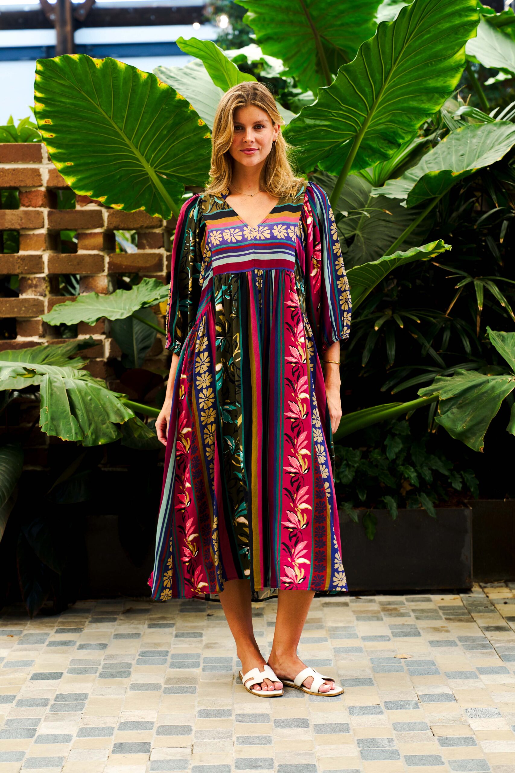 MICHAELA DRESS-C25180626-MULTI STRIPE PRINT – BOHO AUSTRALIA